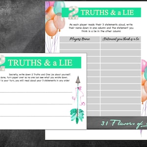 Birthday Party Game Two Truths and a Lie Game - Printable Game for ...