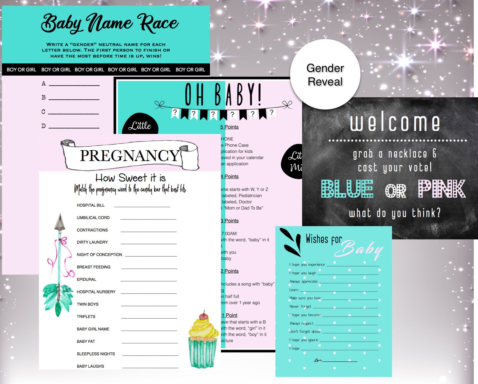 Bundle of Gender Reveal Baby Printables Blue & Pink Baby | Etsy