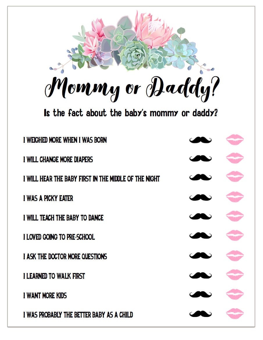 Baby Shower Game-mommy or Daddy Trivia Instant Download Baby Shower ...