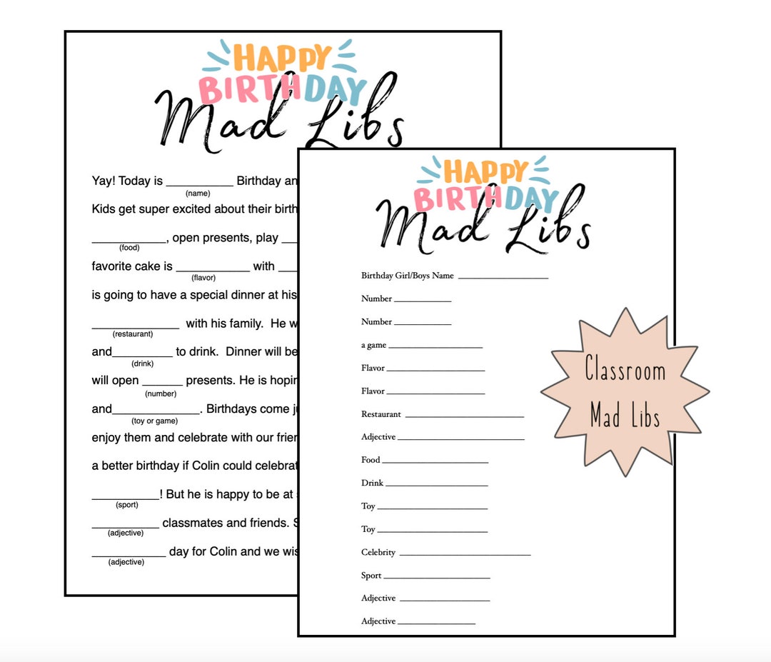 Birthday Party Mad Libs - Birthday Mad Libs - Birthday Party Printable ...