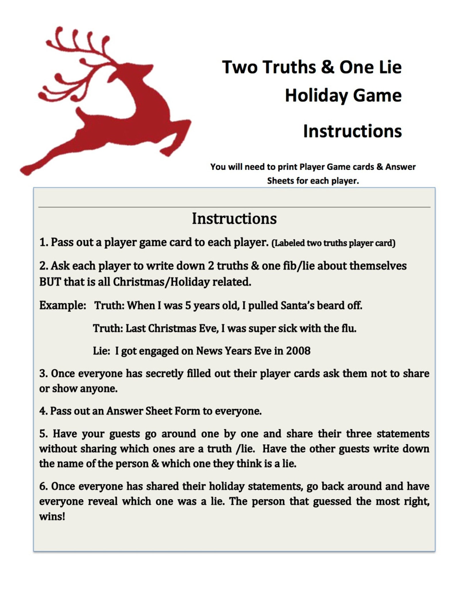 Holiday Game-instant Download: Two Truths & A Lie - Etsy