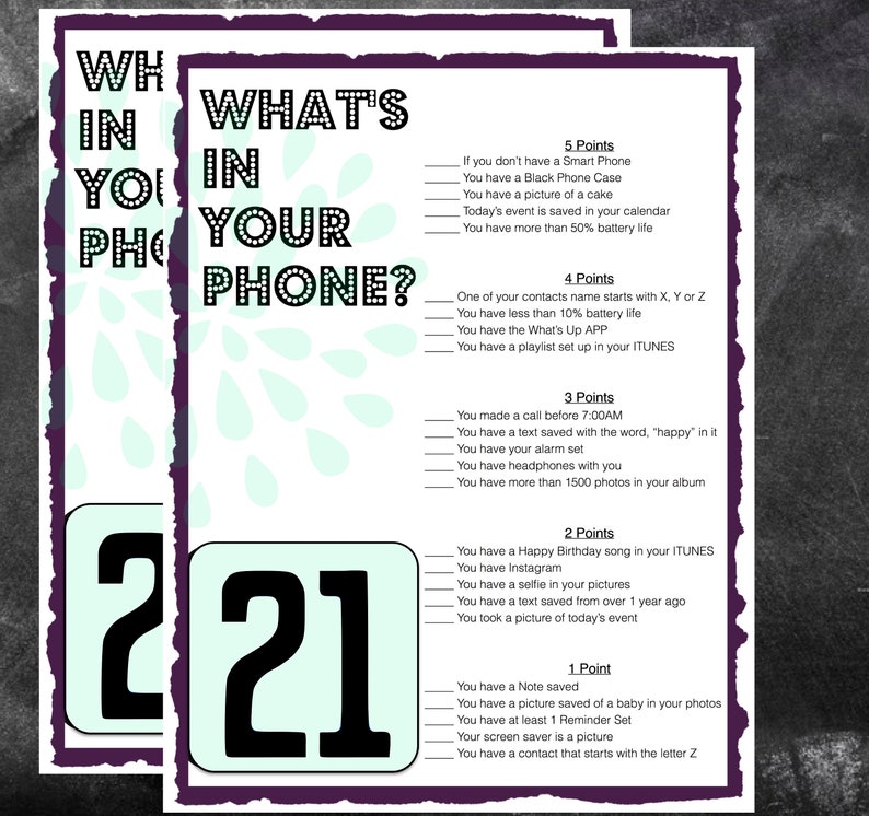 21st Birthday Party Game Whats in Your Phone-birthday Party - Etsy