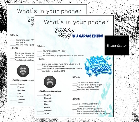 Garage Birthday Party Game Whats in your phone Birthday | Etsy