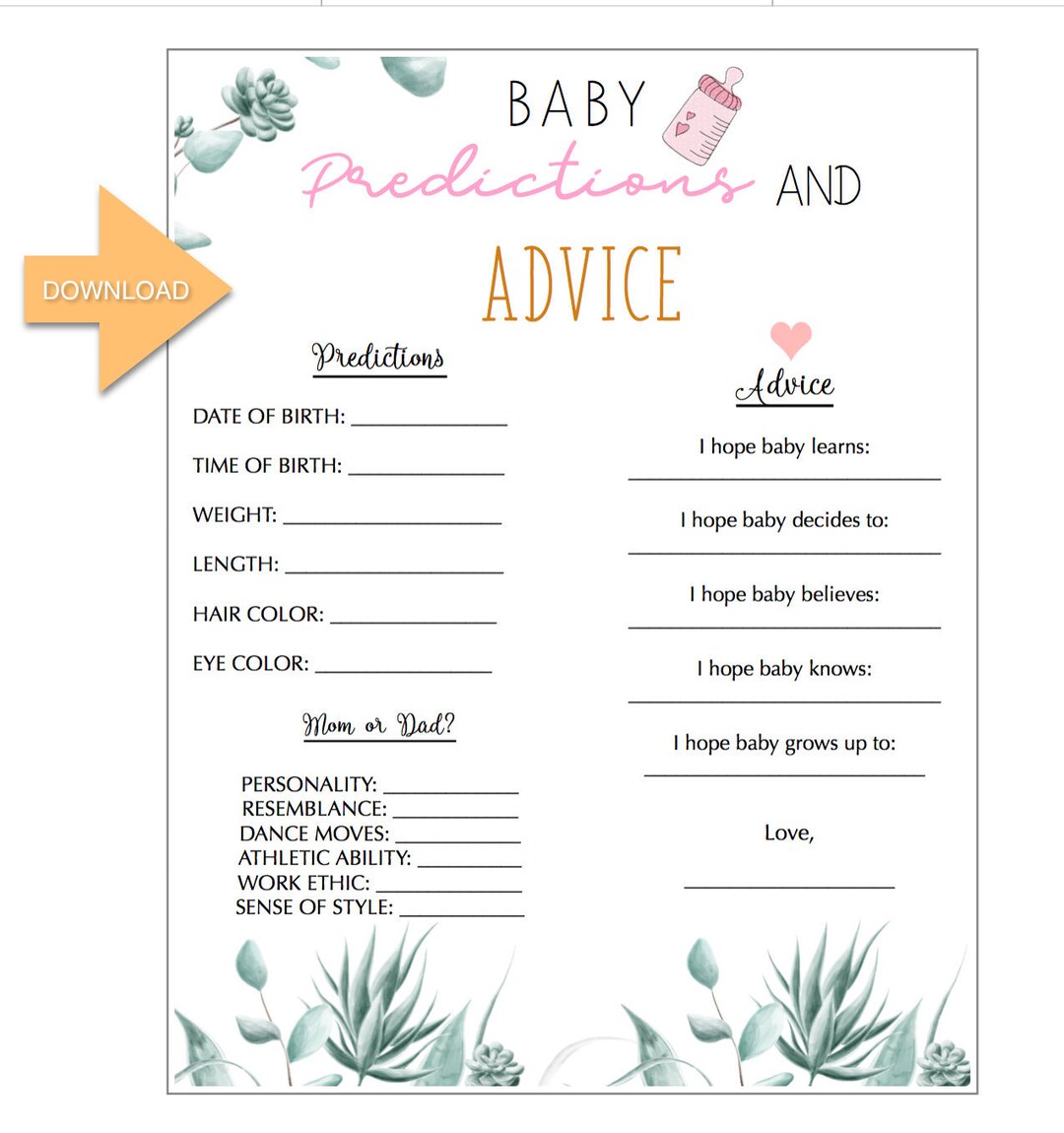 Baby Shower Game-baby PREDICTIONS AND Baby Advice | Baby Shower Ideas ...