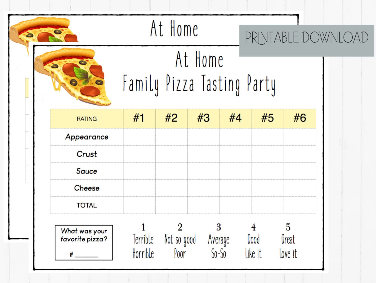 At Home Family Pizza Tasting Score Card INSTANT DOWNLOAD | Family Pizza ...