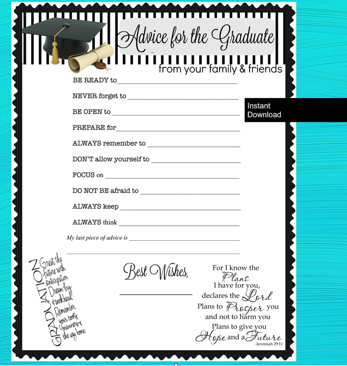 Graduation Advice Cards instant Download Advice for the - Etsy