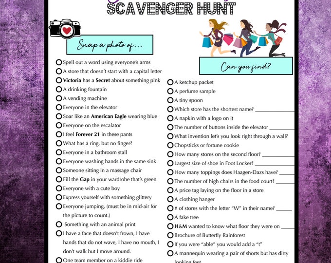 Mall Scavenger Hunt Game-instant Download Custom Order-pdf FILE - Free ...