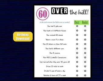 Birthday Party Game Over the Hill Over or Under Trivia | Etsy Canada