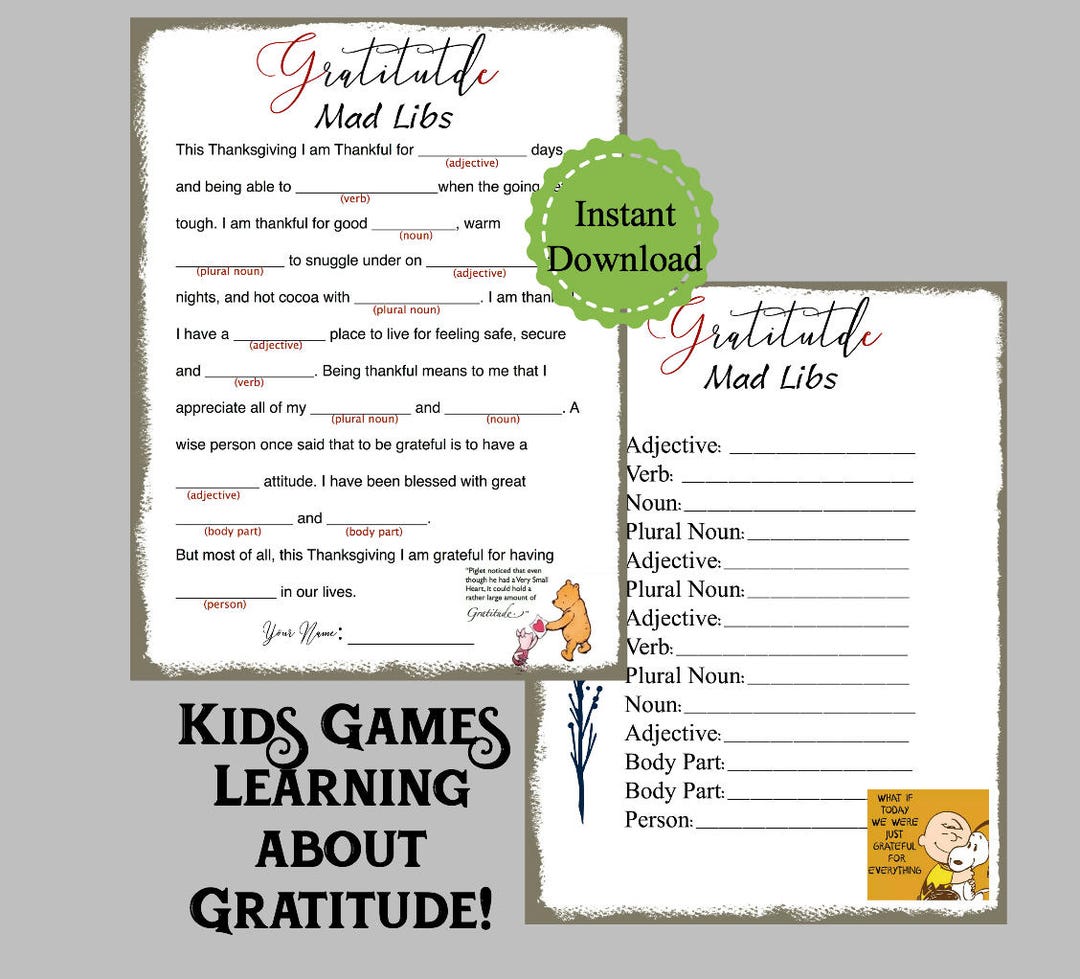 Gratitude Mad Libs | Learning About Being Thankful | Instant Download ...