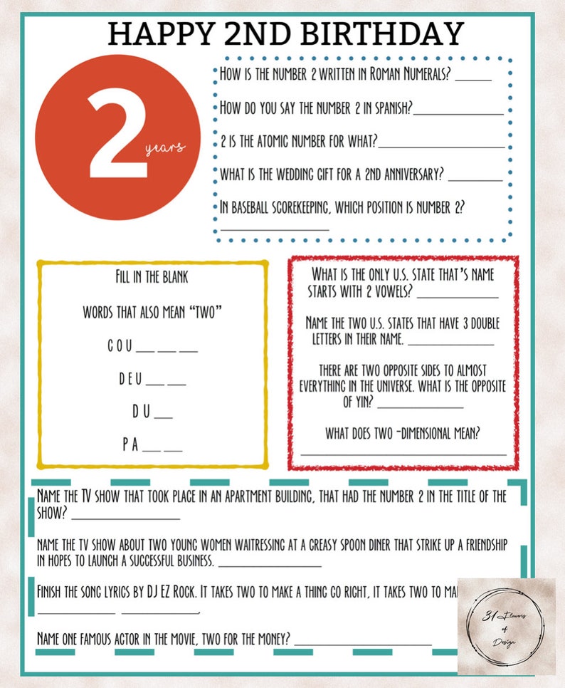 2nd Birthday Game Pack Number Game and Whats in Your Phone - Etsy