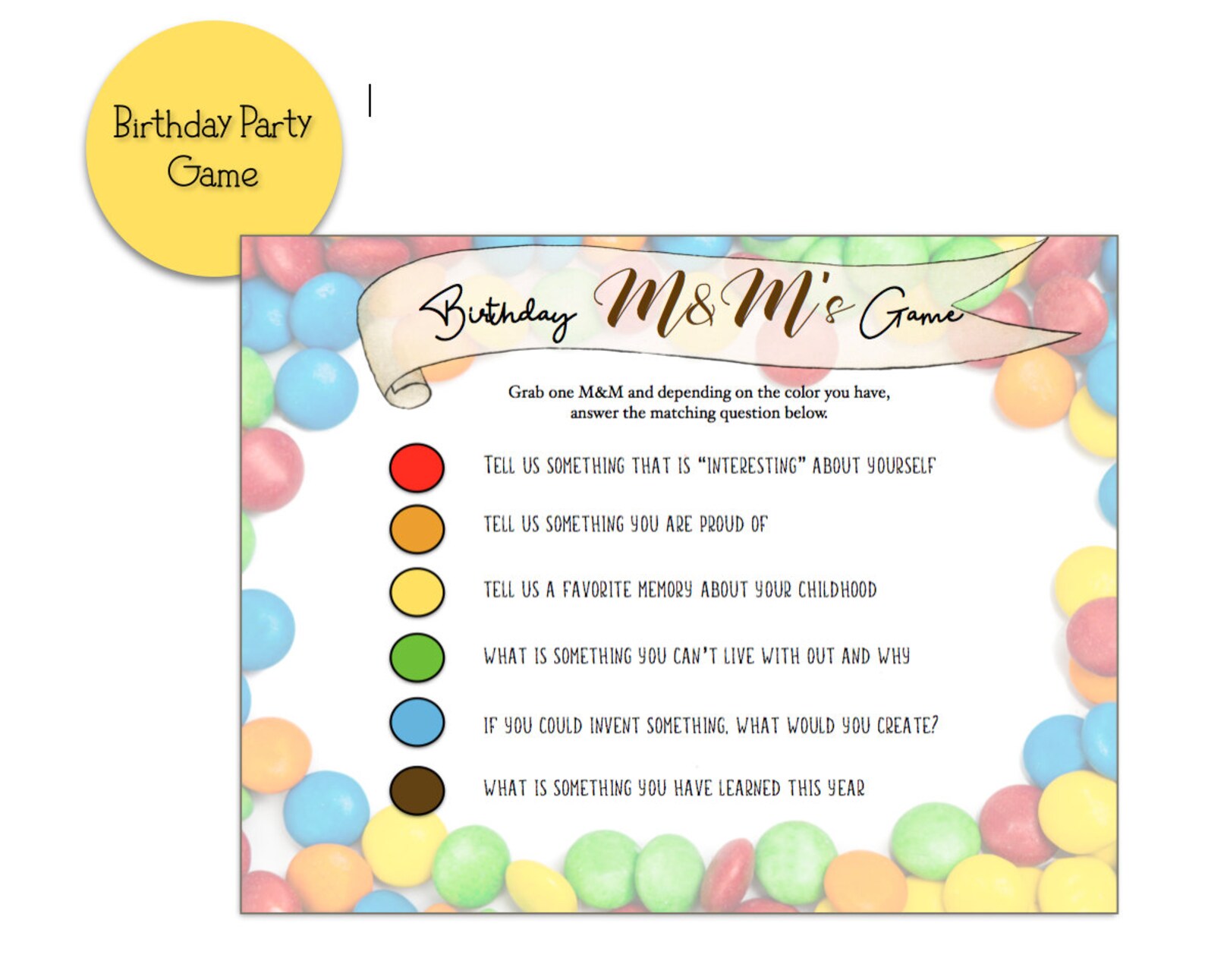 Kids M&M Game Birthday Candy M and M Game Birthday Party Download Tell ...