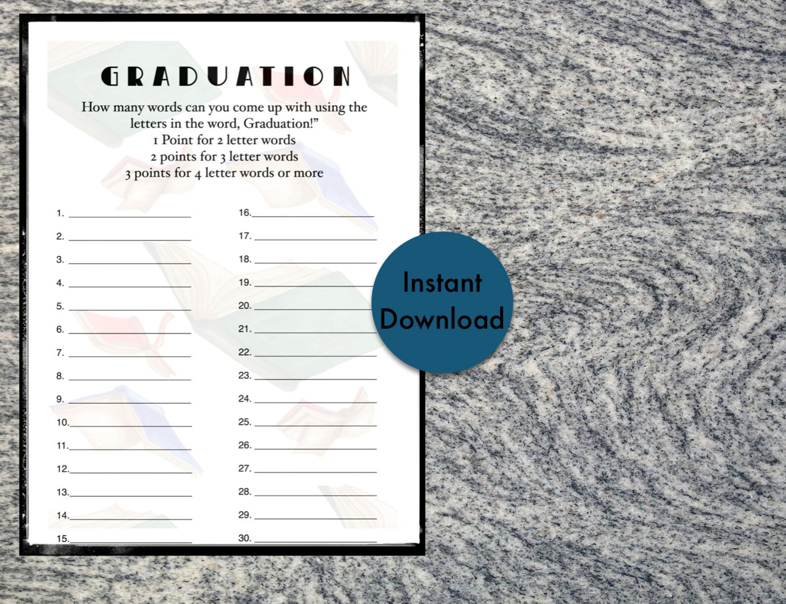 Graduation Party Game How Many Words Can You Make Instant | Etsy