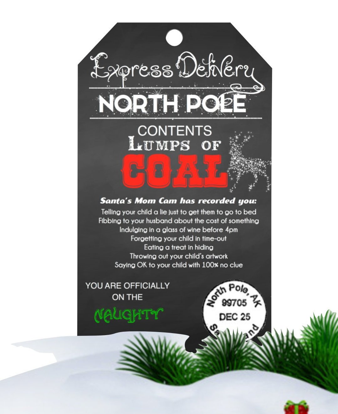 For a Mom Lump of Coal Christmas Gift Card Tags Instant Download ...