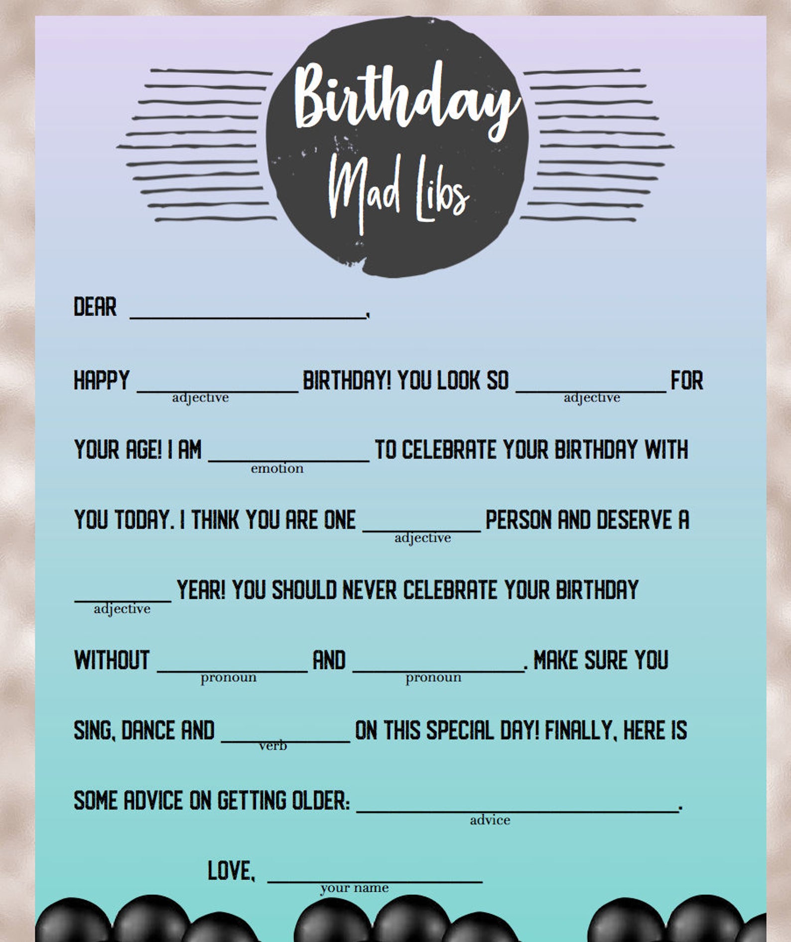 Birthday Party Mad Libs Birthday Mad Libs Birthday Party | Etsy UK