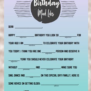 Birthday Party Mad Libs - Birthday Mad Libs - Birthday Party Printable ...