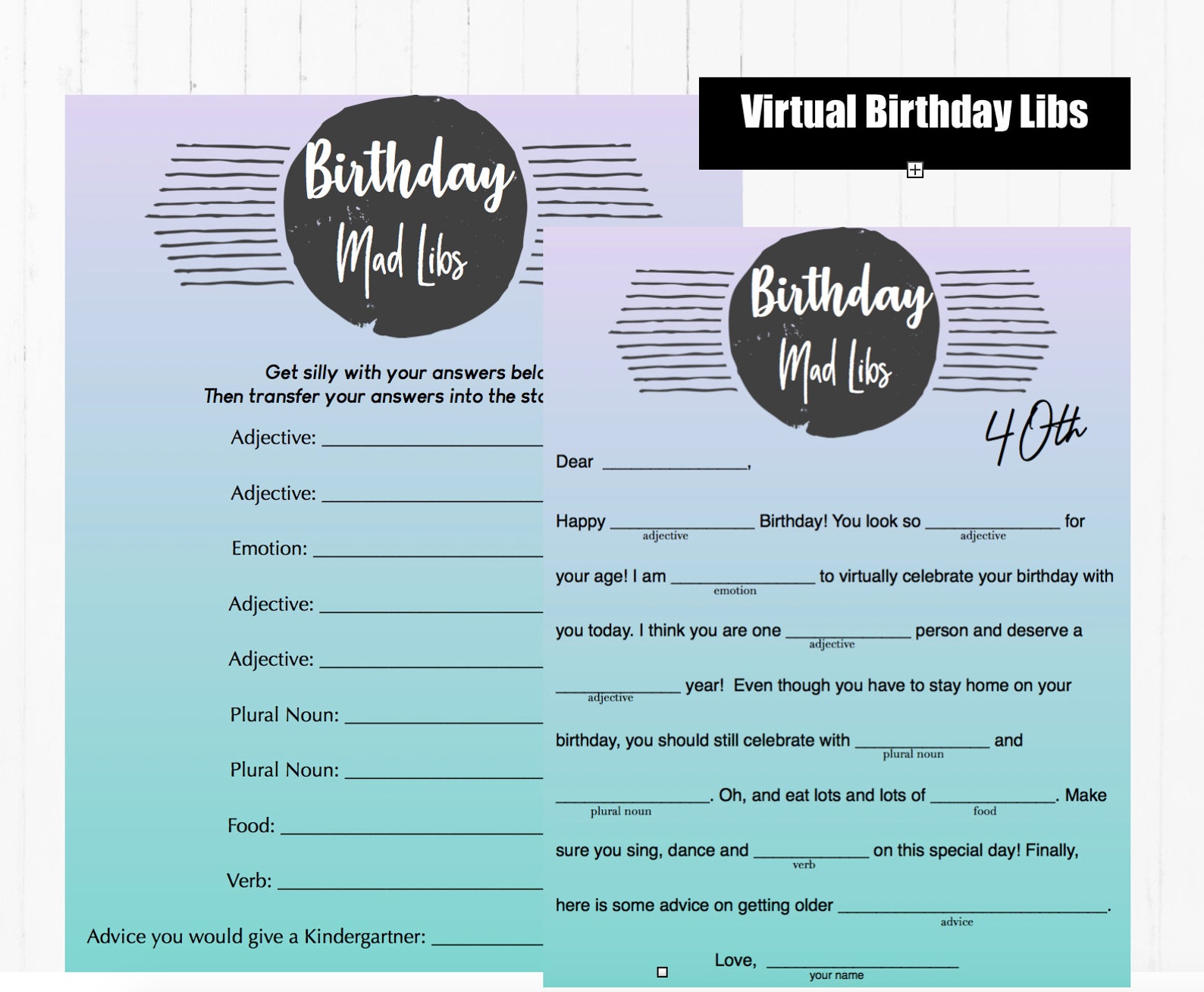 Virtual Birthday Party Activities | Mad Libs-instant Download ...