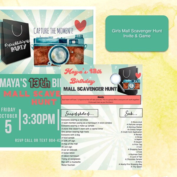 Mall Scavenger Hunt Birthday Party Invitation - Etsy