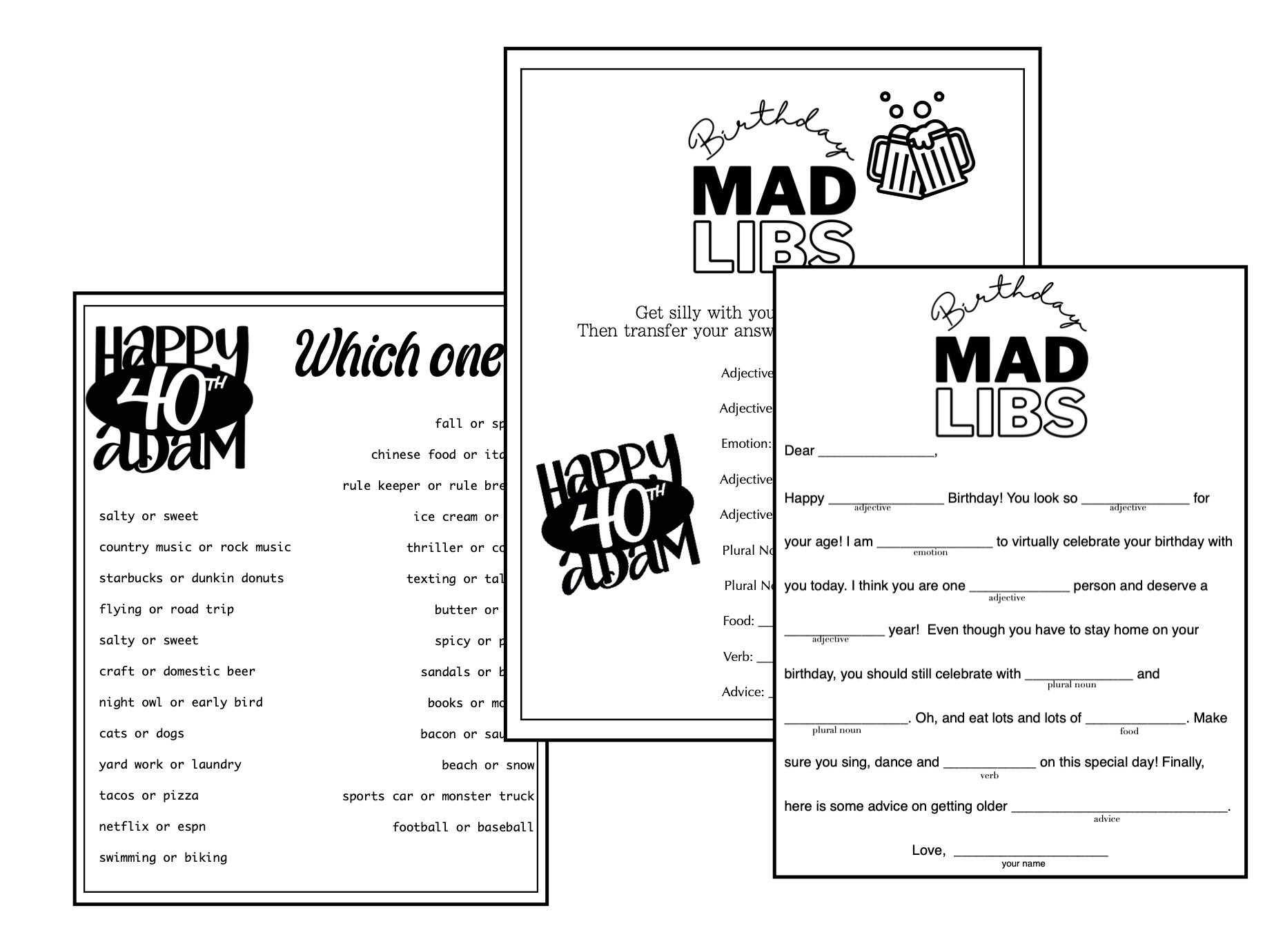 Birthday Pack Custom Order Mad Libs and Which One Game - Etsy