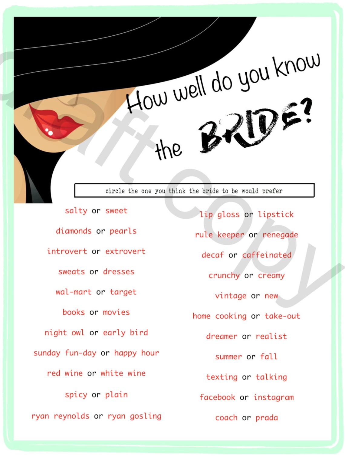 Bridal Shower Game How Well Do You Know the Bride Wedding - Etsy
