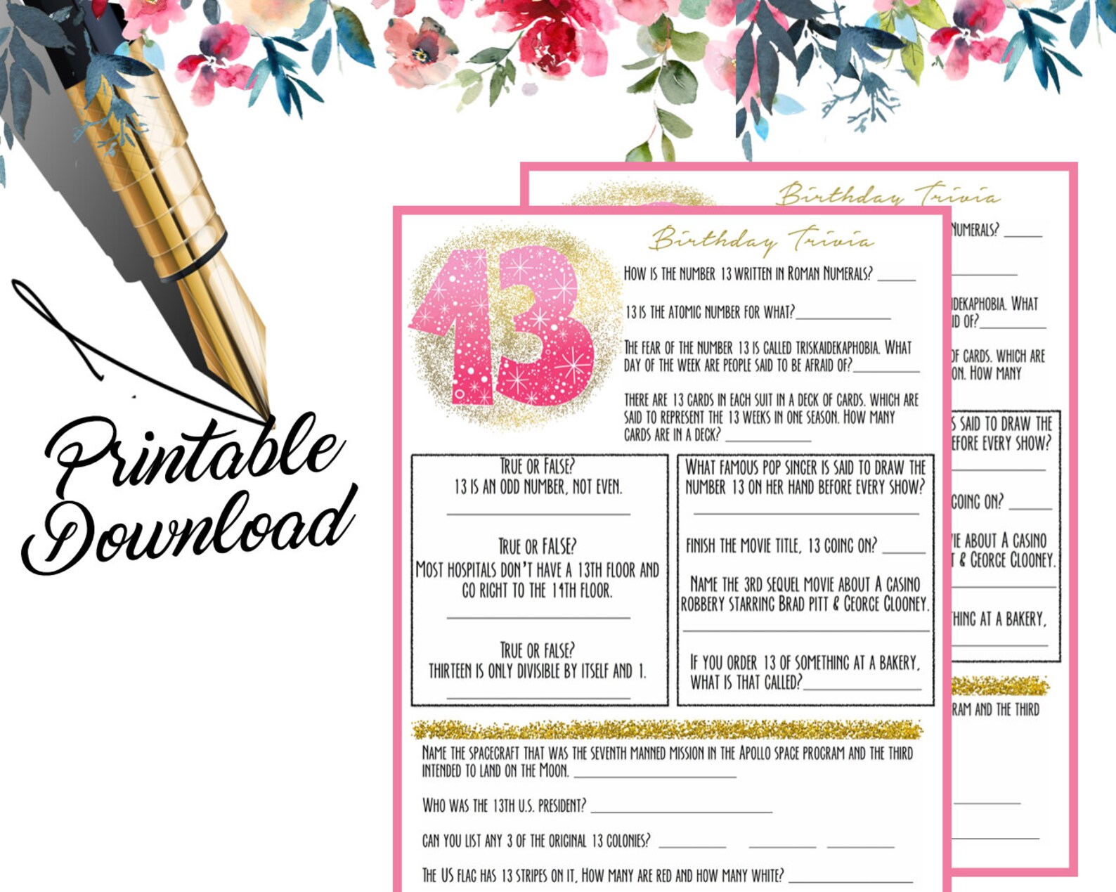 13th Birthday Trivia Game Instant Download Everything to Do With the ...