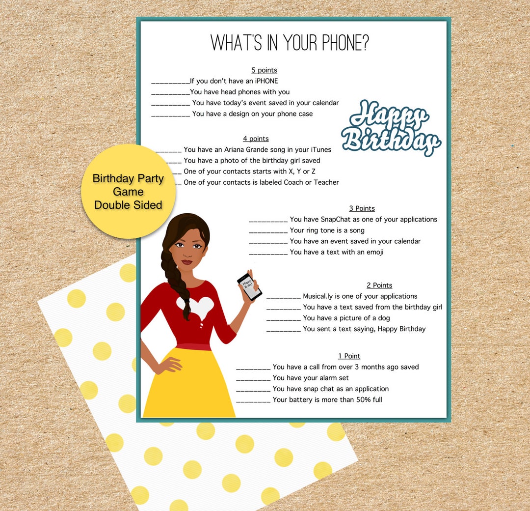 Birthday Party Game for Girls Birthday | Whats in Your Phone Game ...