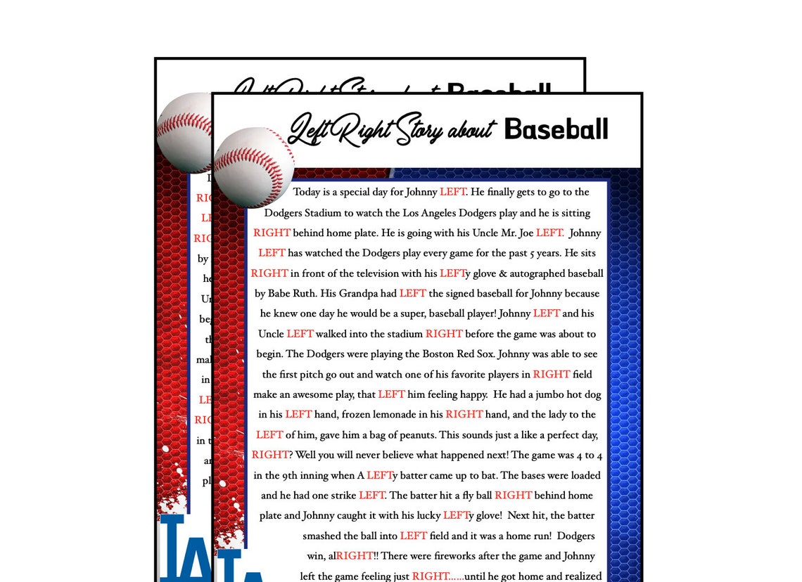 Baseball Party Game | Left Right Story | Pass the Present Game, Left ...