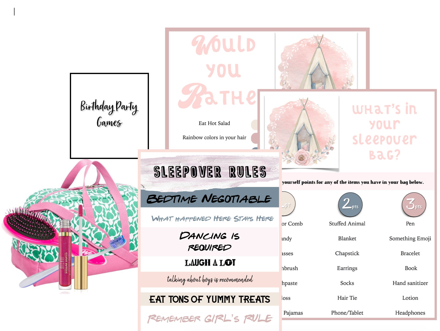 Girls Slumber Party Birthday Party 3 pack Girls Sleepover | Etsy