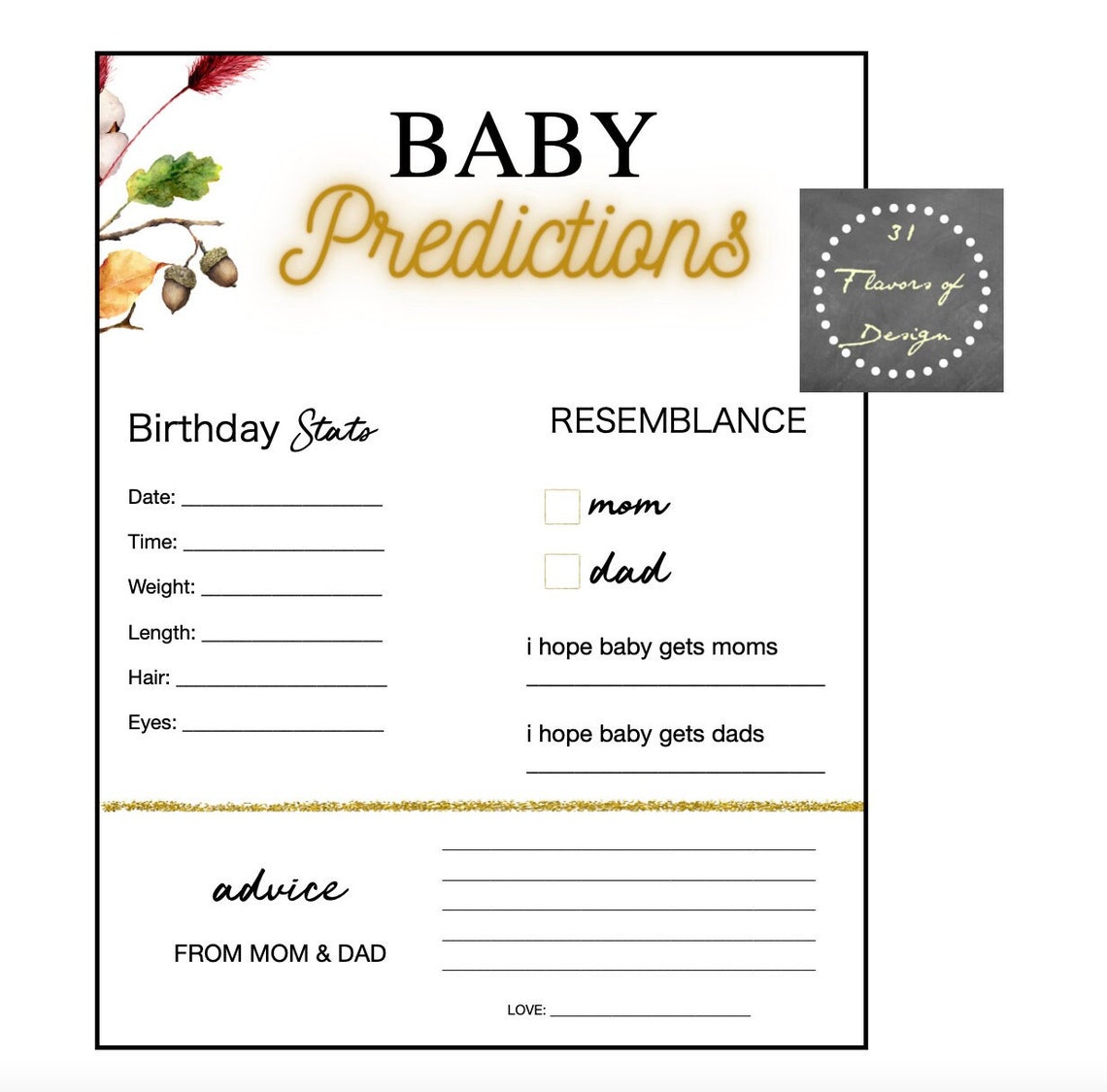 Baby Shower Game-baby PREDICTIONS AND Baby Advice Baby - Etsy