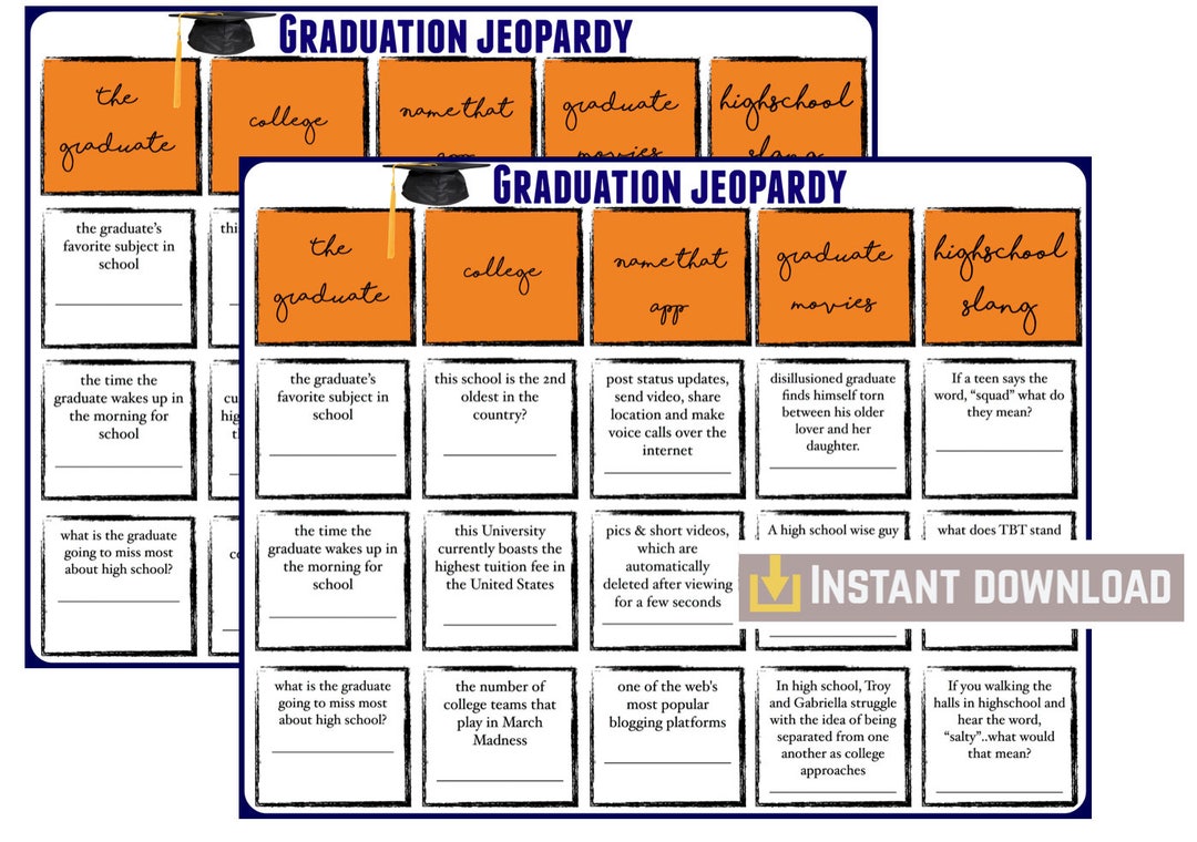 Graduation Party Game-graduation Jeopardy-instant Download - Etsy