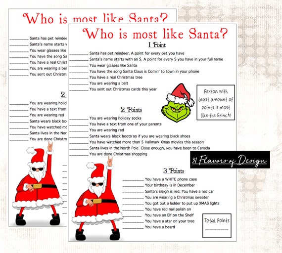 Holiday Party Games Who is Most Like Santa Game Adult | Etsy