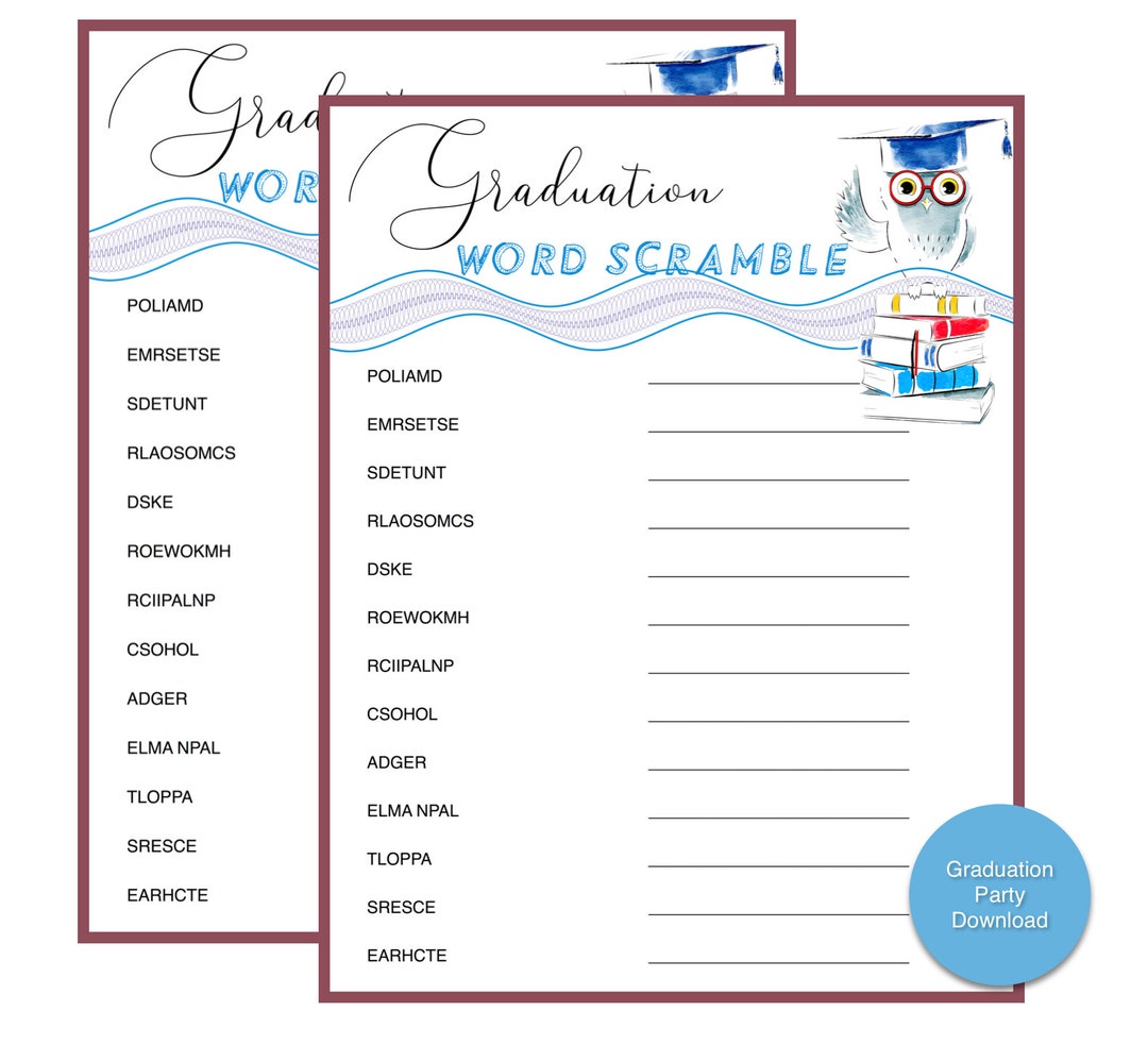 Graduation Party Game-graduation Themed Word Scramble- Instant Download ...