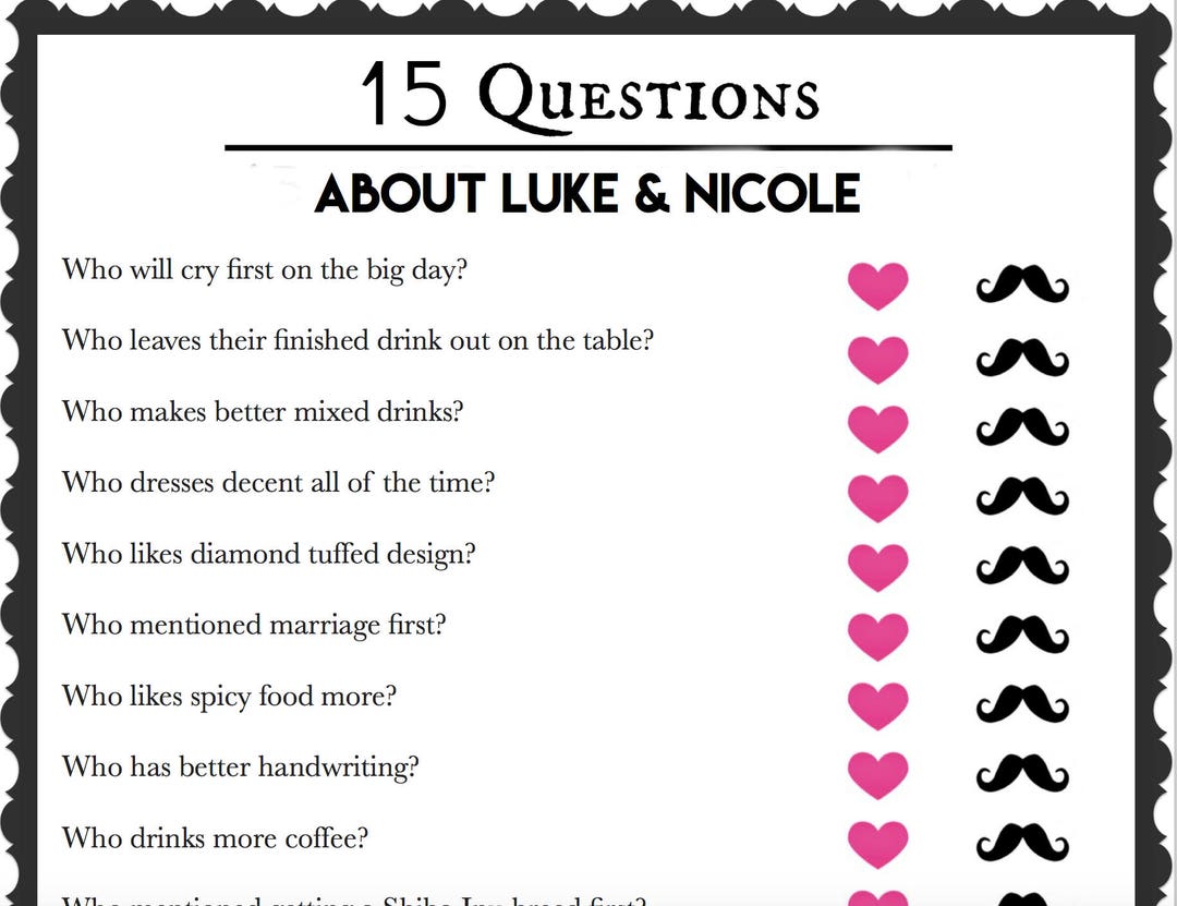 Bride & Groom Trivia | Wedding Shower Game | Bachelorette Party Game ...