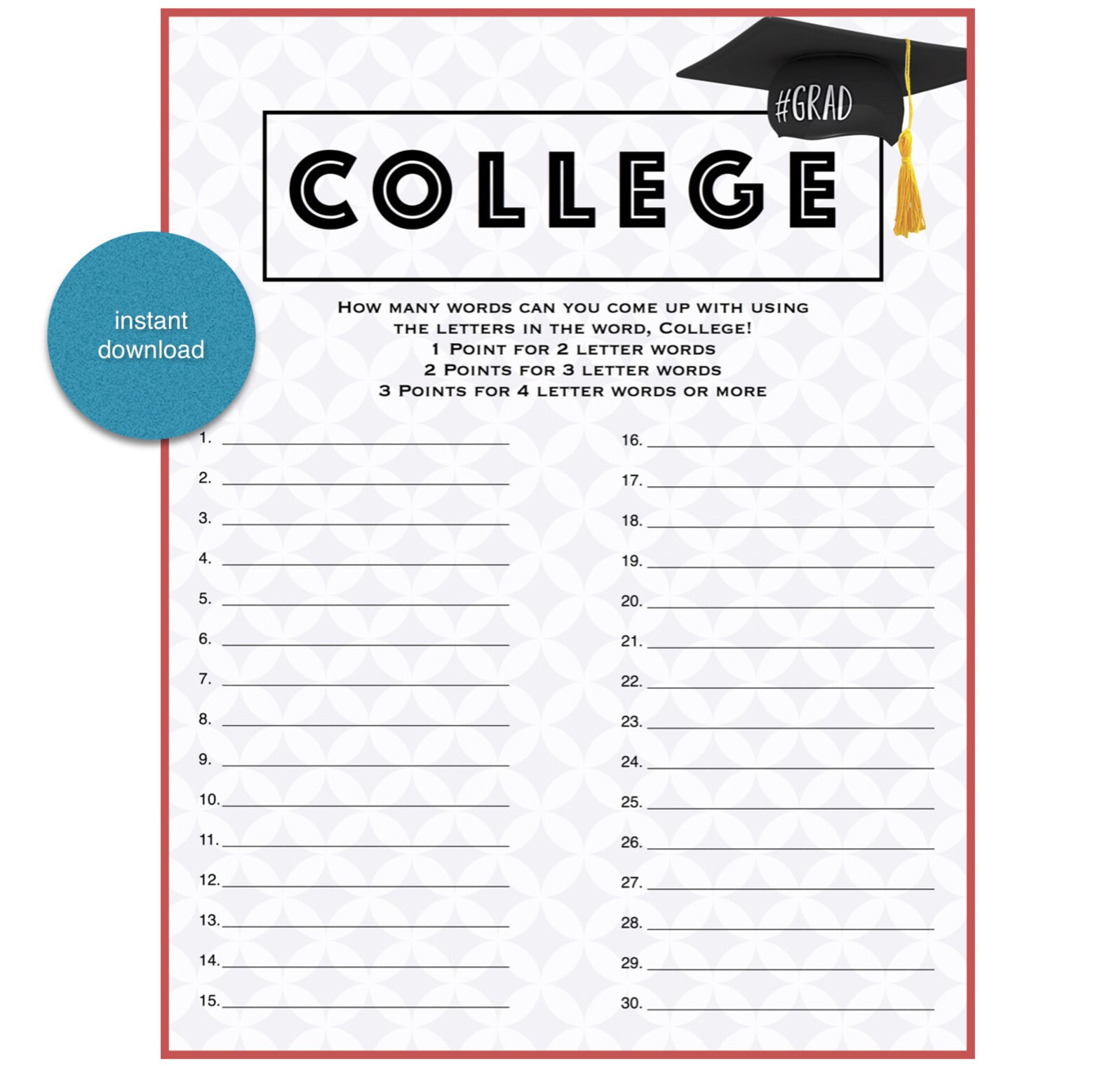 Graduation Party Game How Many Words Can You Make Instant Download ...