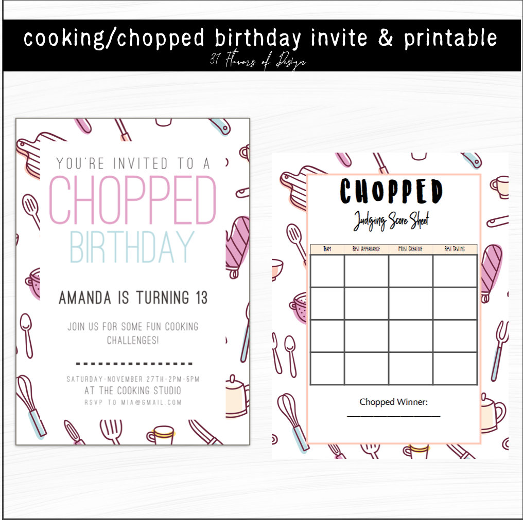 Chopped/master Chef Cooking Kids Party Invite & Score Sheet -custom ...