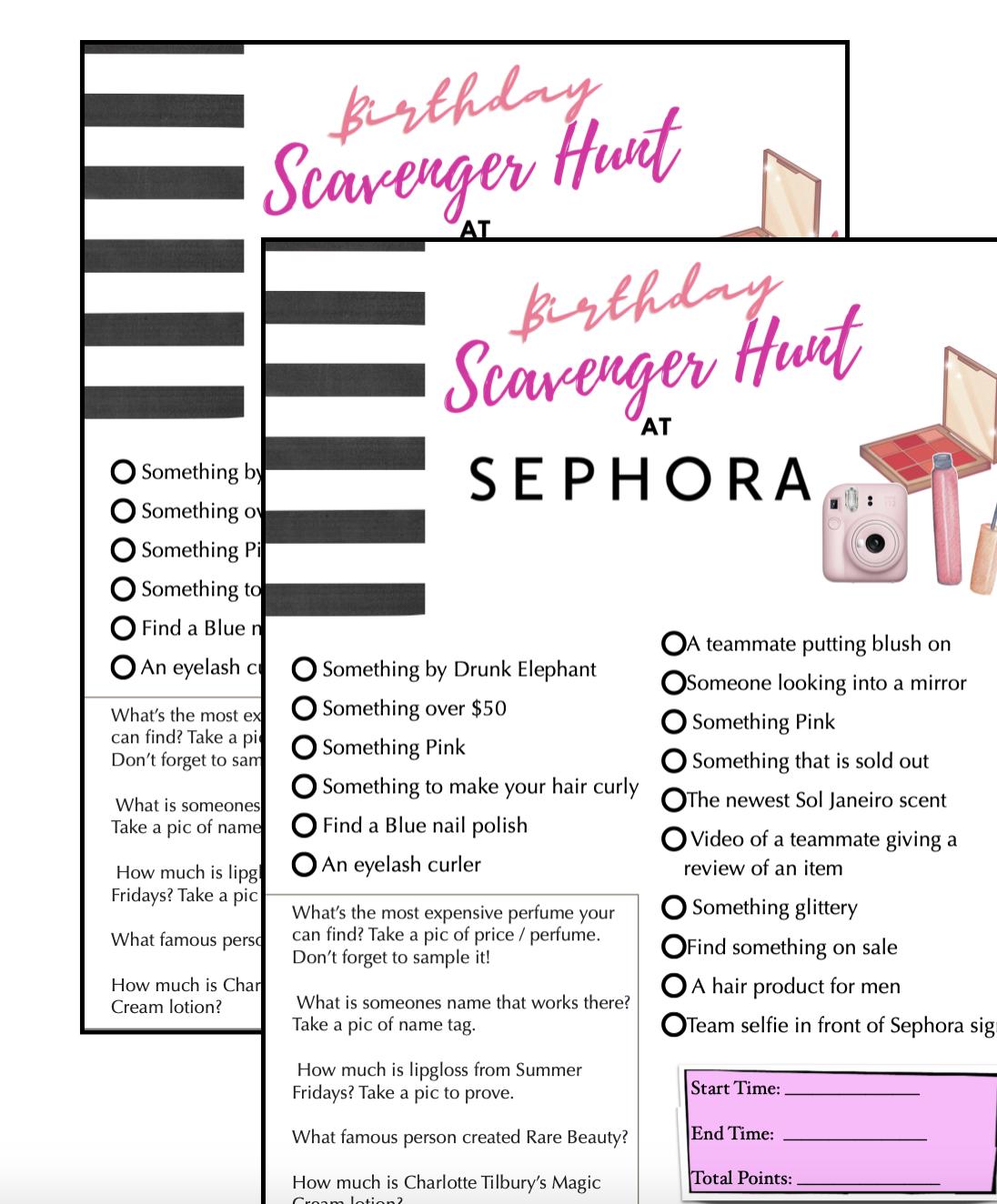 Sephora Make up Store Scavenger Hunt Game- Download Custom Order-pdf ...