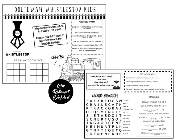 Kids Activity Restaurant Worksheet Kids Activity Custom - Etsy