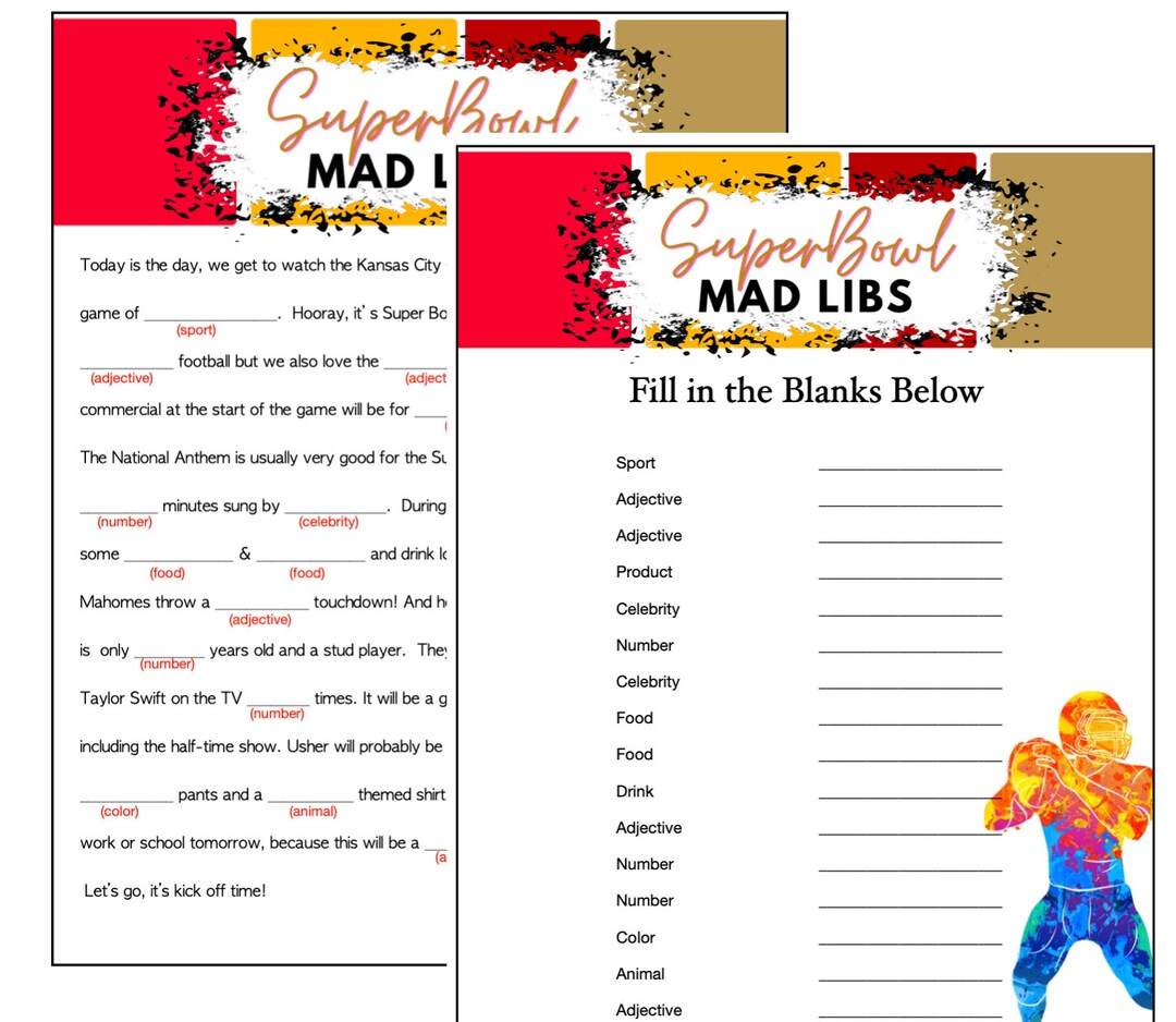 Super Bowl Party Mad Libs Instant Download Fun Super Bowl Story - Etsy
