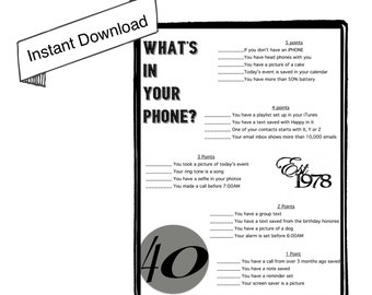 60th Birthday Party Game Whats in Your Phone instant | Etsy