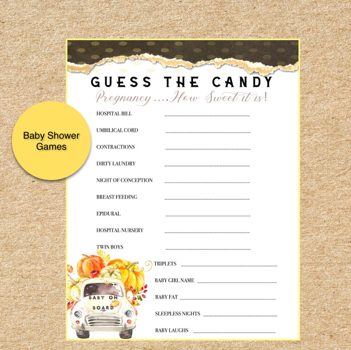 Baby Shower Game Gender Reveal Party Game DIY Baby Shower - Etsy