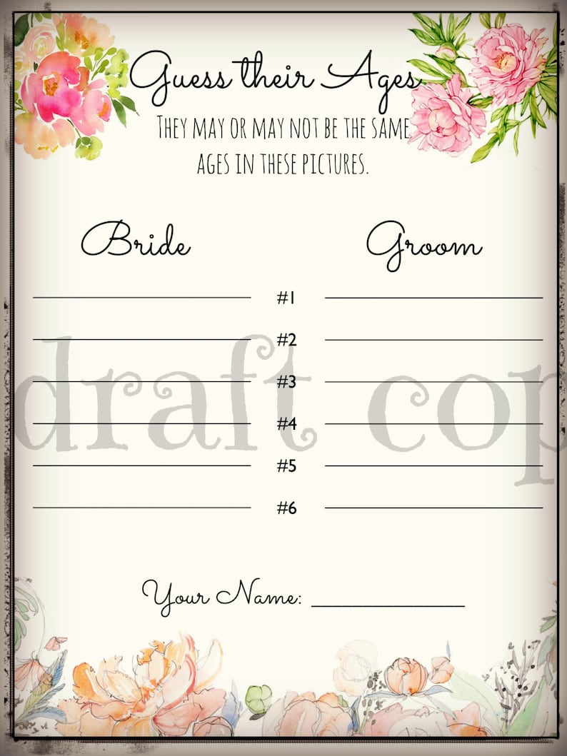 Guess the Bride's Age | Instant Download - Etsy Canada