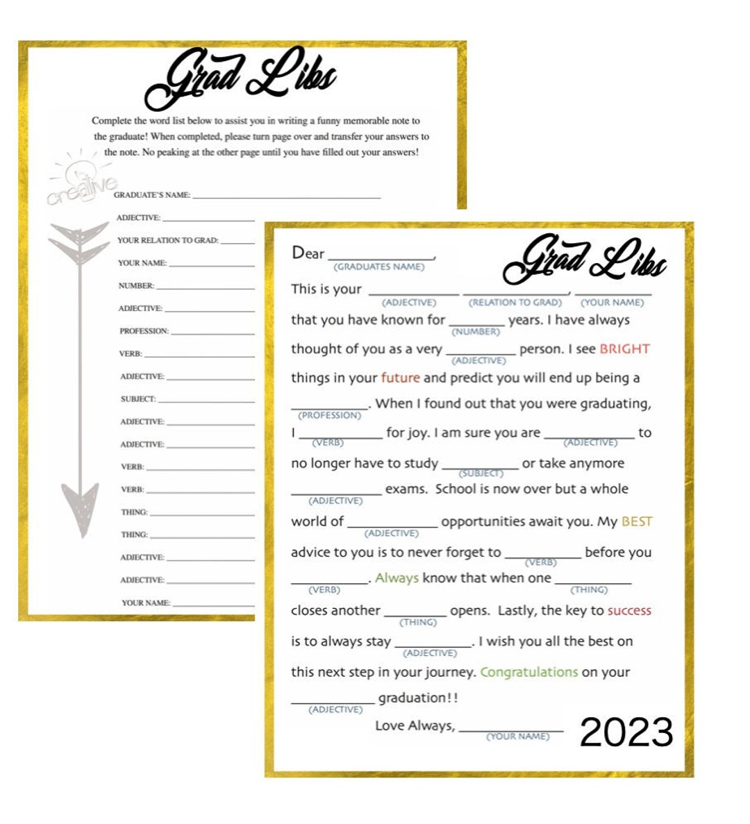 Graduation Games Mad Libs-instant Download Graduation - Etsy