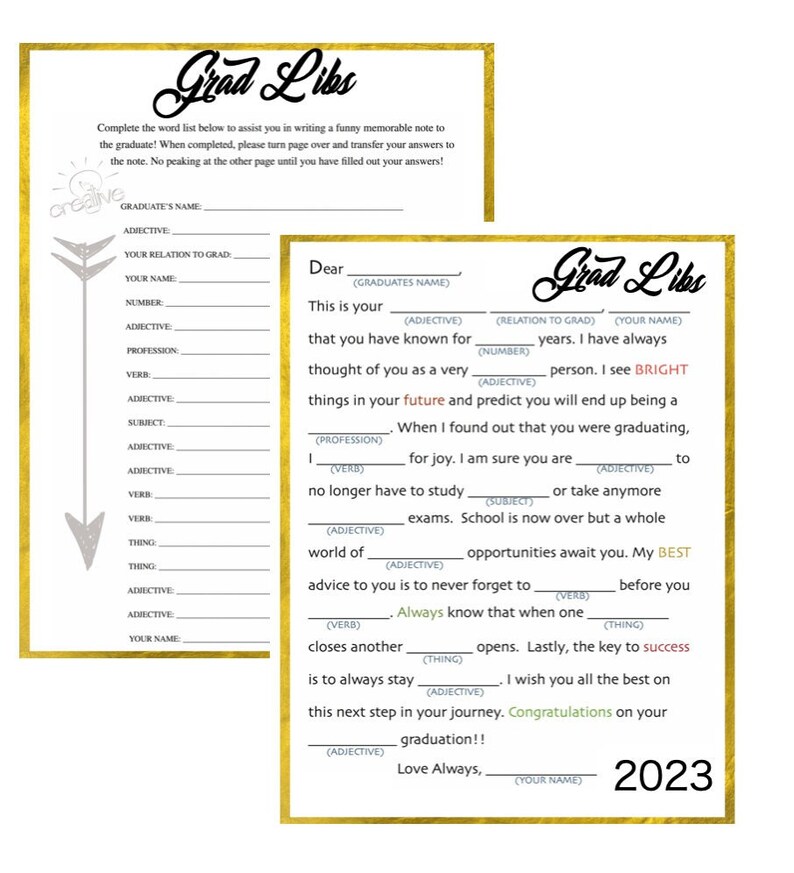 Graduation Games Mad Libs-instant Download Graduation - Etsy