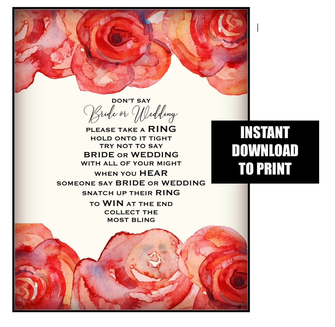 PRINTABLE Bridal Shower PARTY Download Printable Sign Don't Say Bride ...