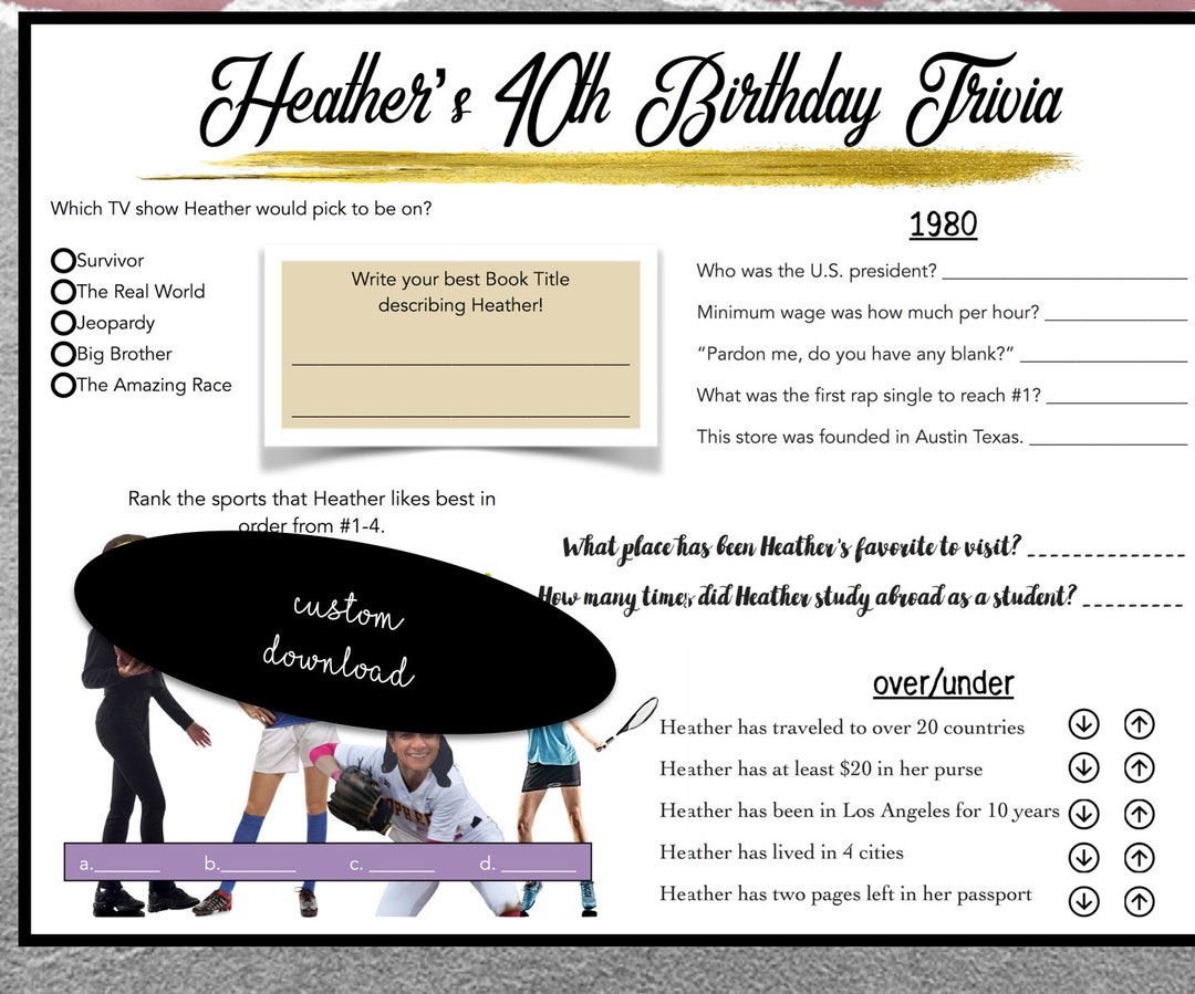 Birthday Trivia Game Custom Variety of Fun Trivia Multiple Trivia Games ...