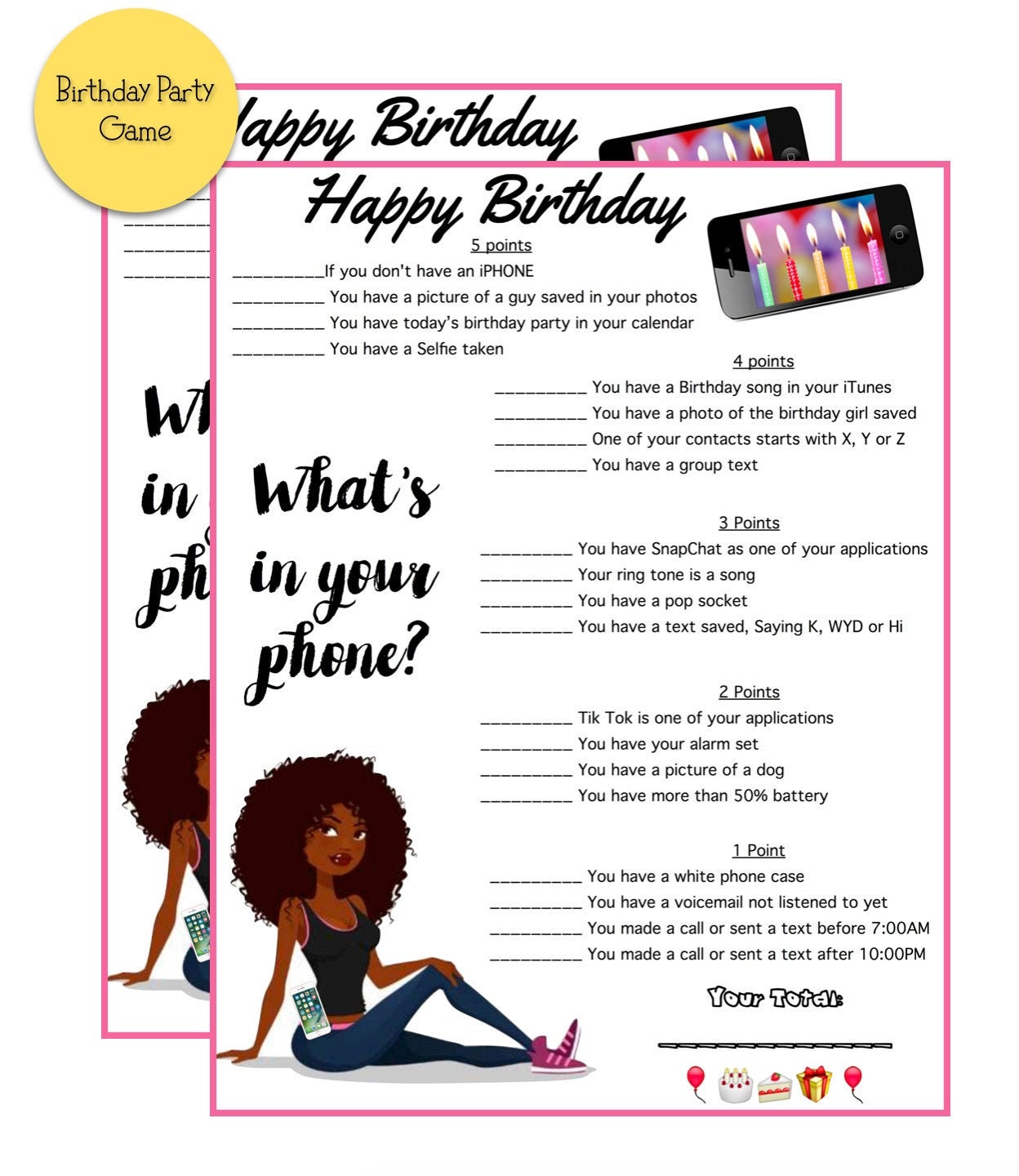 Girls Birthday Party Game-whats in Your Phone Teen or Tween - Etsy