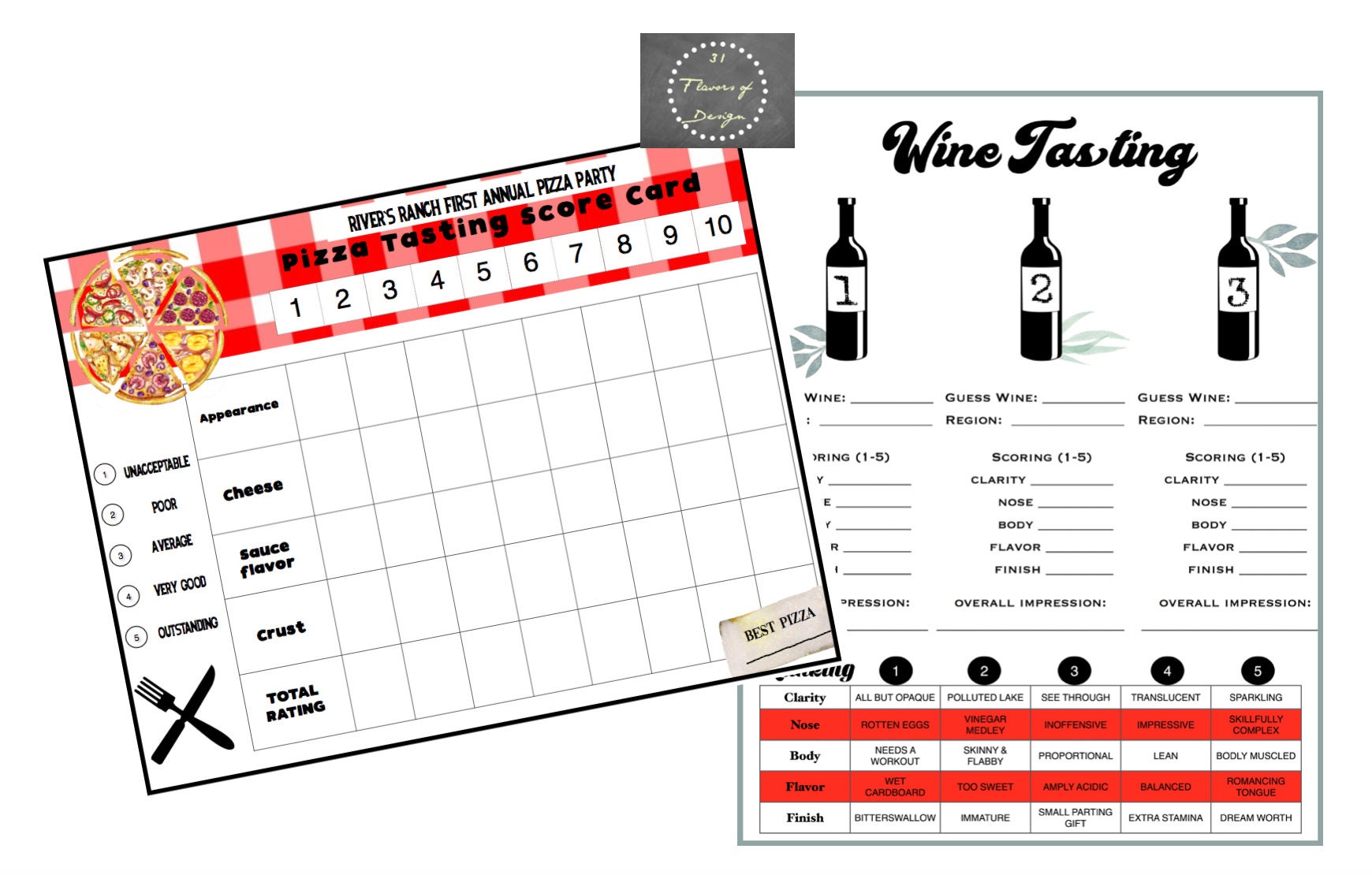 Pizza Tasting Score Card INSTANT DOWNLOAD Fun Family Pizza & Wine ...