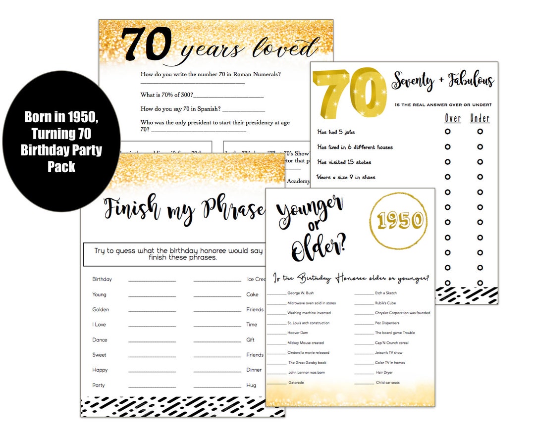 70th Birthday Trivia Game Pack | Finish My Phrase, All About the Number ...