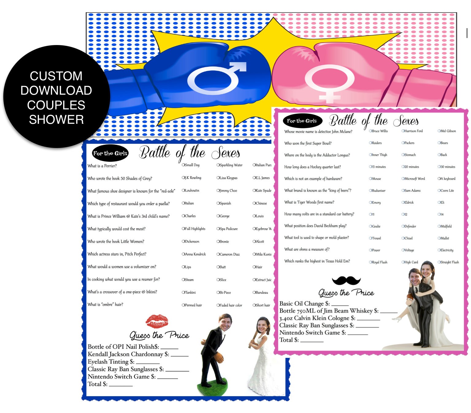 Battle Of The Sexes Couple Shower Game Trivia Couples Shower Etsy