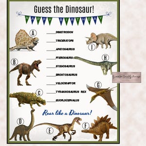 DINOSAUR Birthday Party Game Guess the Dinosaur Trivia Game | Etsy