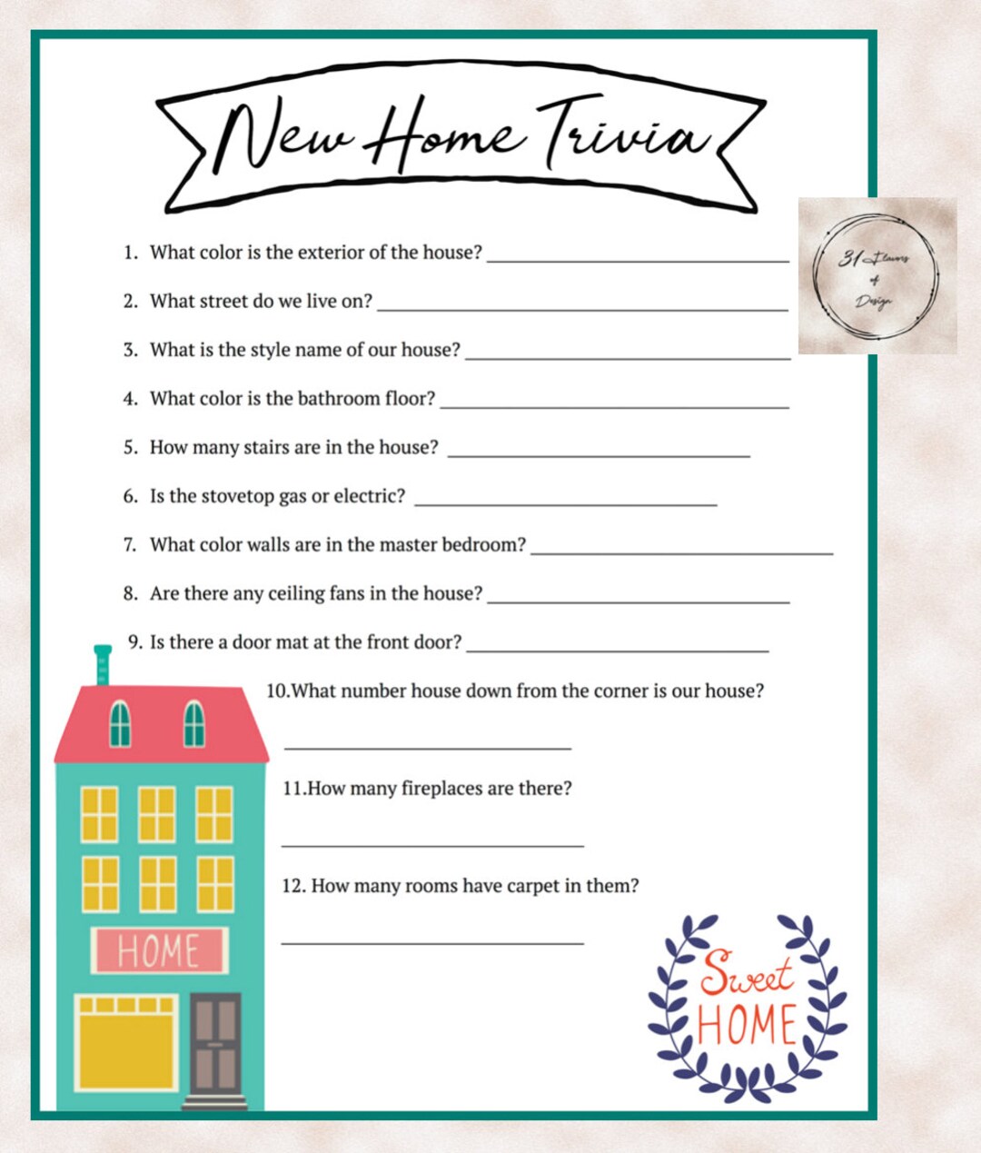 House Warming Party: New Home Trivia Game - Instant Download for New ...